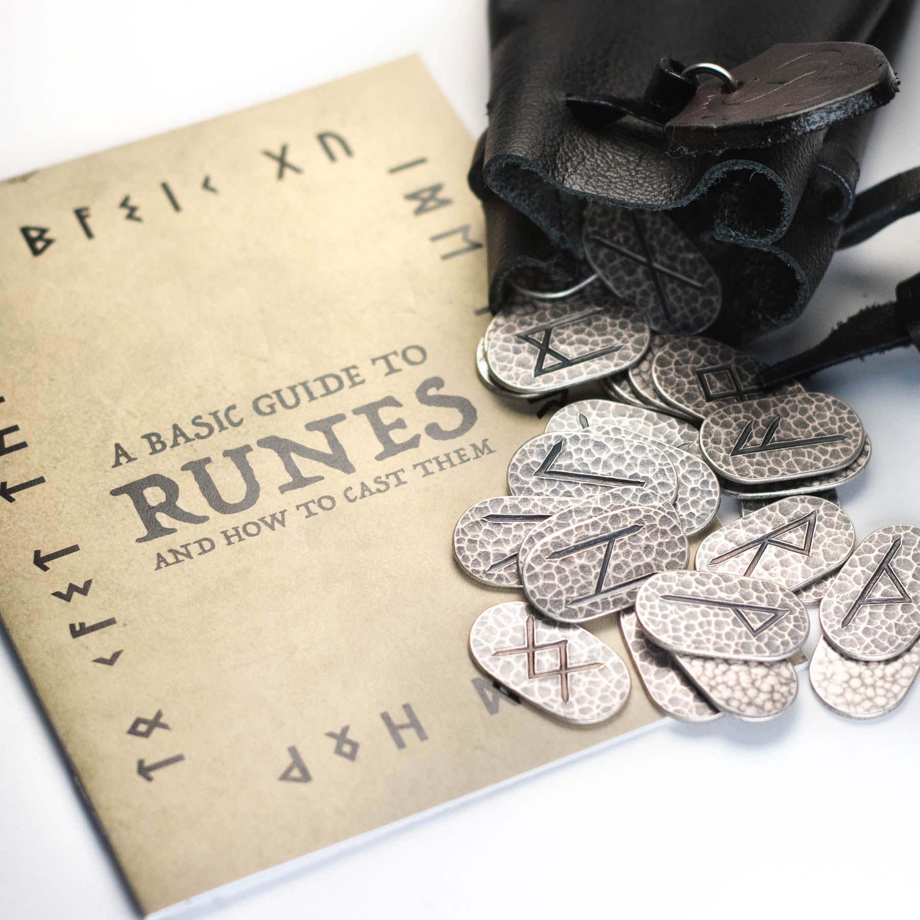 Set of Elder Futhark Divination Runes - Fine Silver with Leather Bag a
