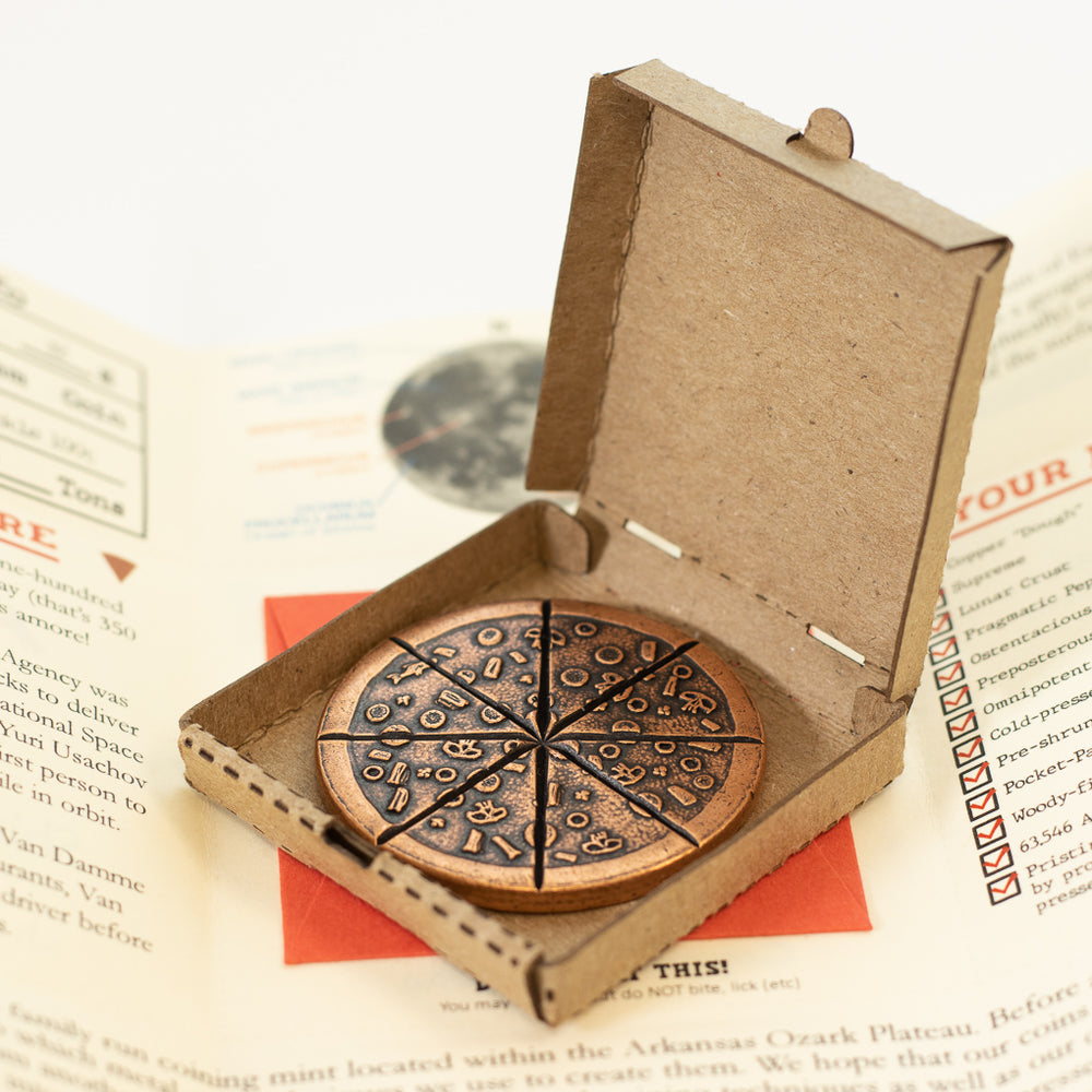 Pizza Moon Supreme Pizza Lunar Coin in Copper with Tiny Pizza Box